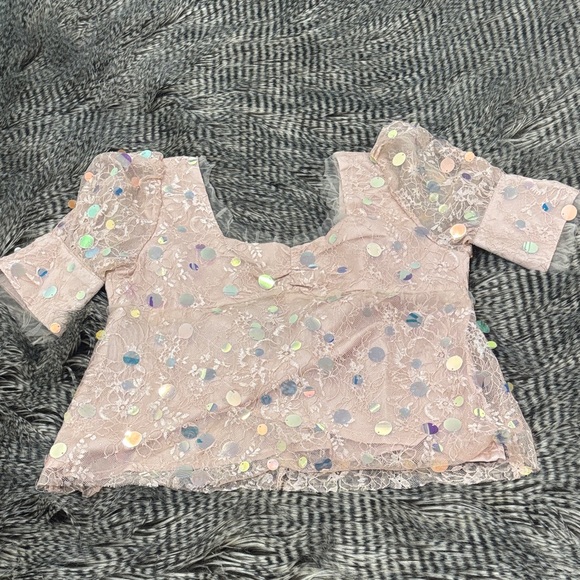 Beulah | Tops | Beulah Pink Lace Blouse With Iridescent Accents | Poshmark